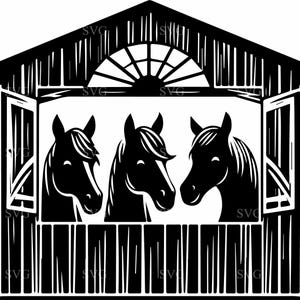 4 Farm Horses SVG | Trio of Horses Behind Fence Clipart | Rustic Farm ...