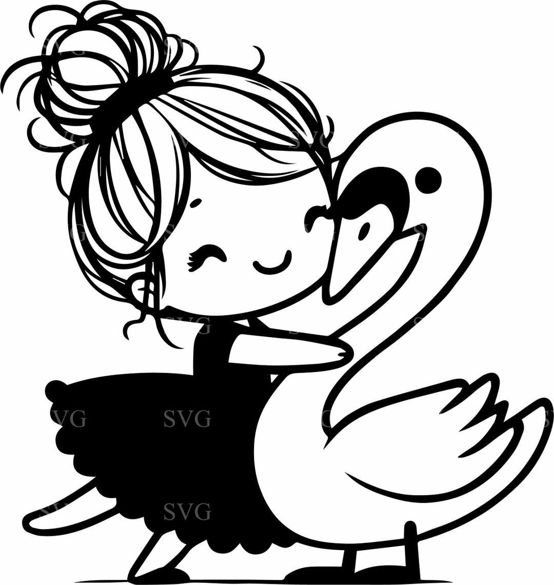 Girl and Goose SVG 4 Cut File, Cute Farm Animal Hug Silhouette, Goose ...