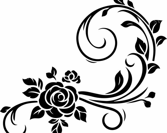 7 Floral Swirl SVG Design – 7 Rose Vine Cut File – Elegant Botanical ...