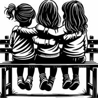 4 Sisters Silhouette SVG, Two Girls Hugging on Bench, Friendship ...