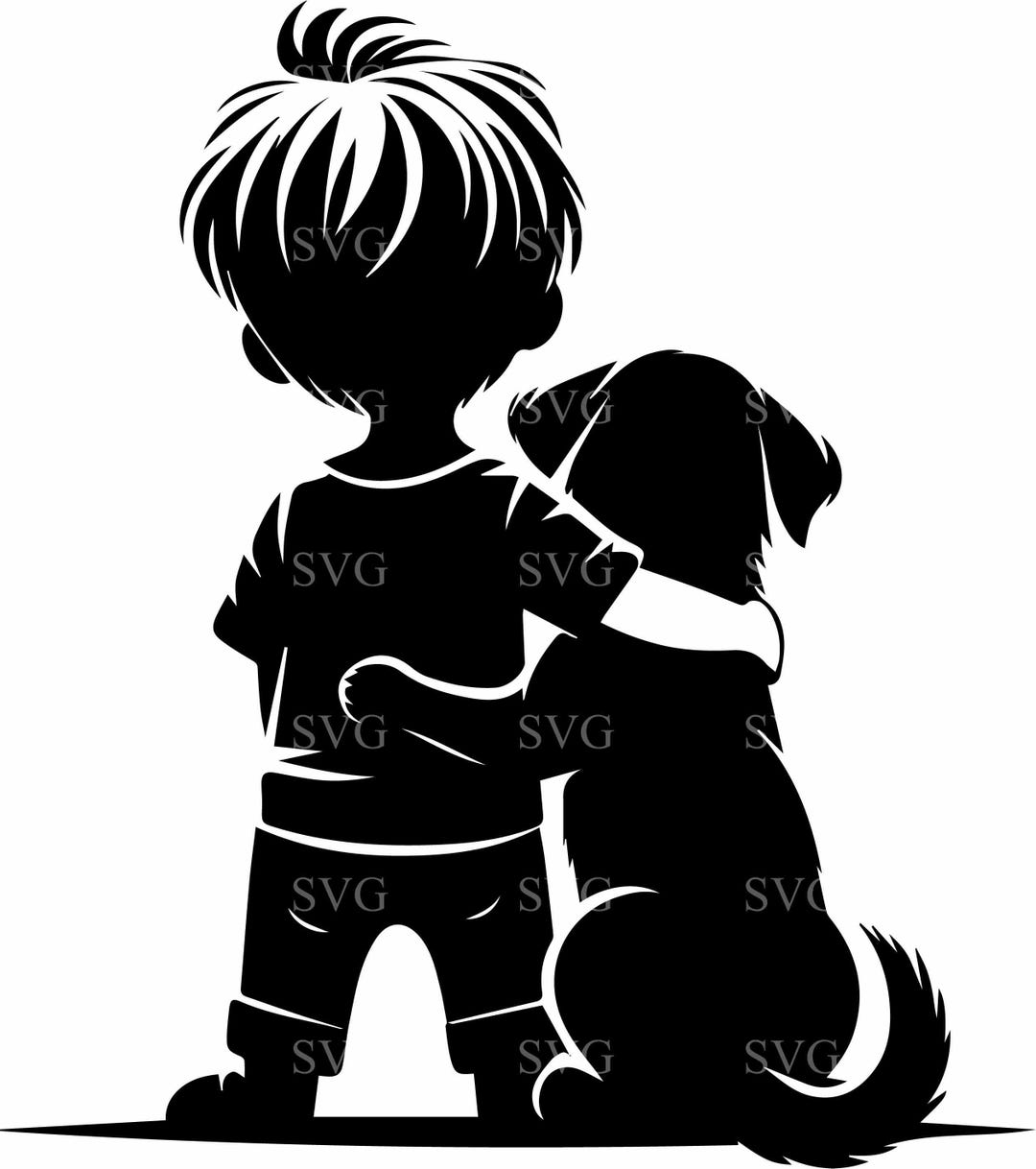 8 Boy and Dog Best Friends SVG 8 Cut File, Child and Pet Silhouette ...
