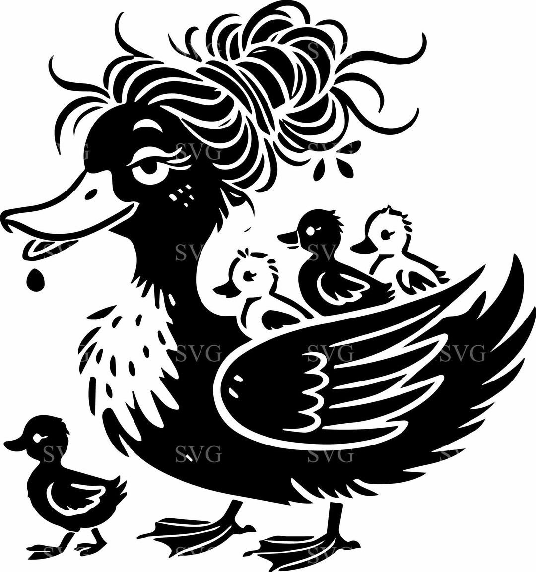 Duck SVG 4 Cut File With Ducklings, Mother Duck With Babies Silhouette ...