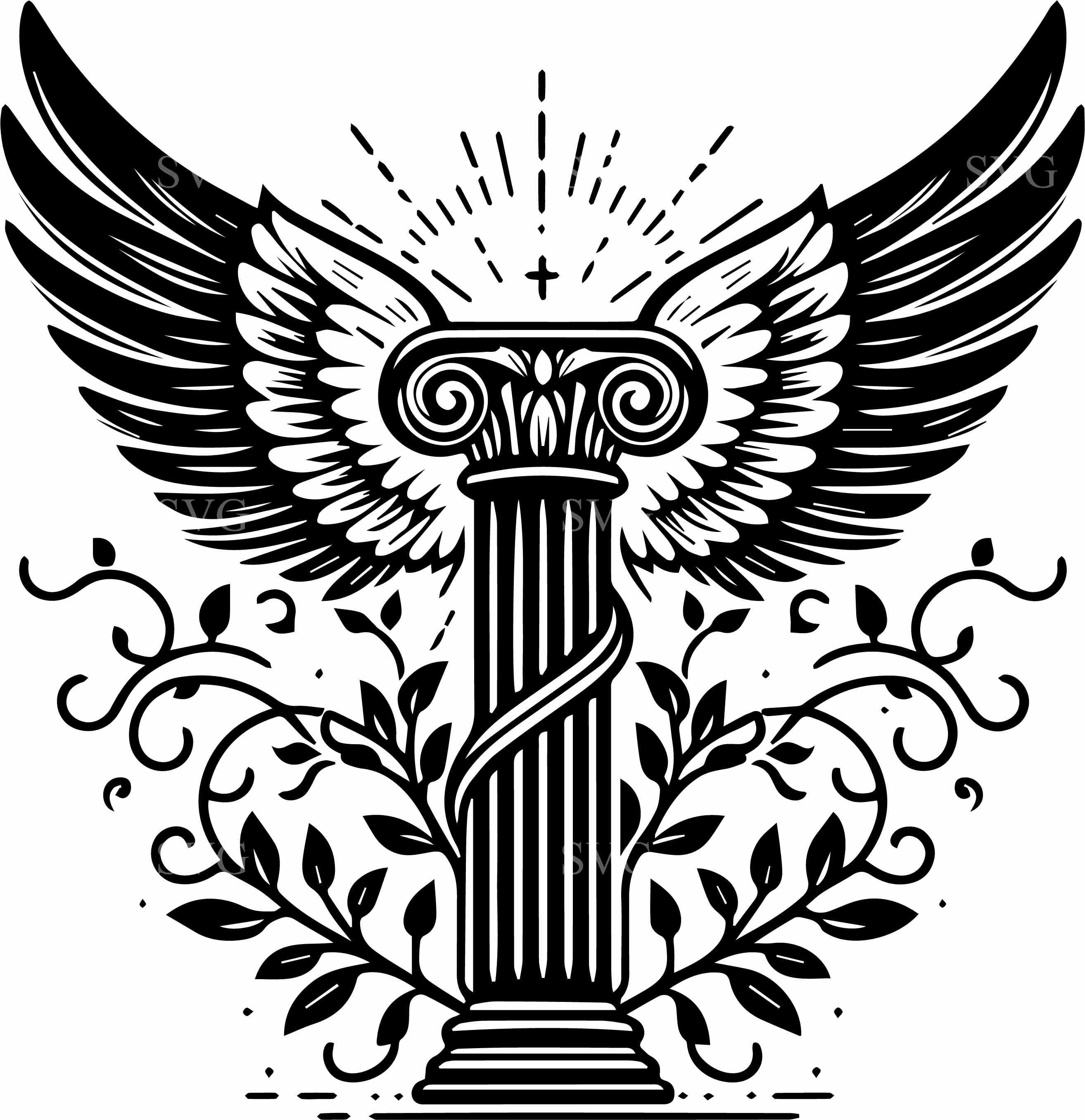 5 Winged Column SVG – 5 Greek Pillar With Vines Cut File – Mythical ...