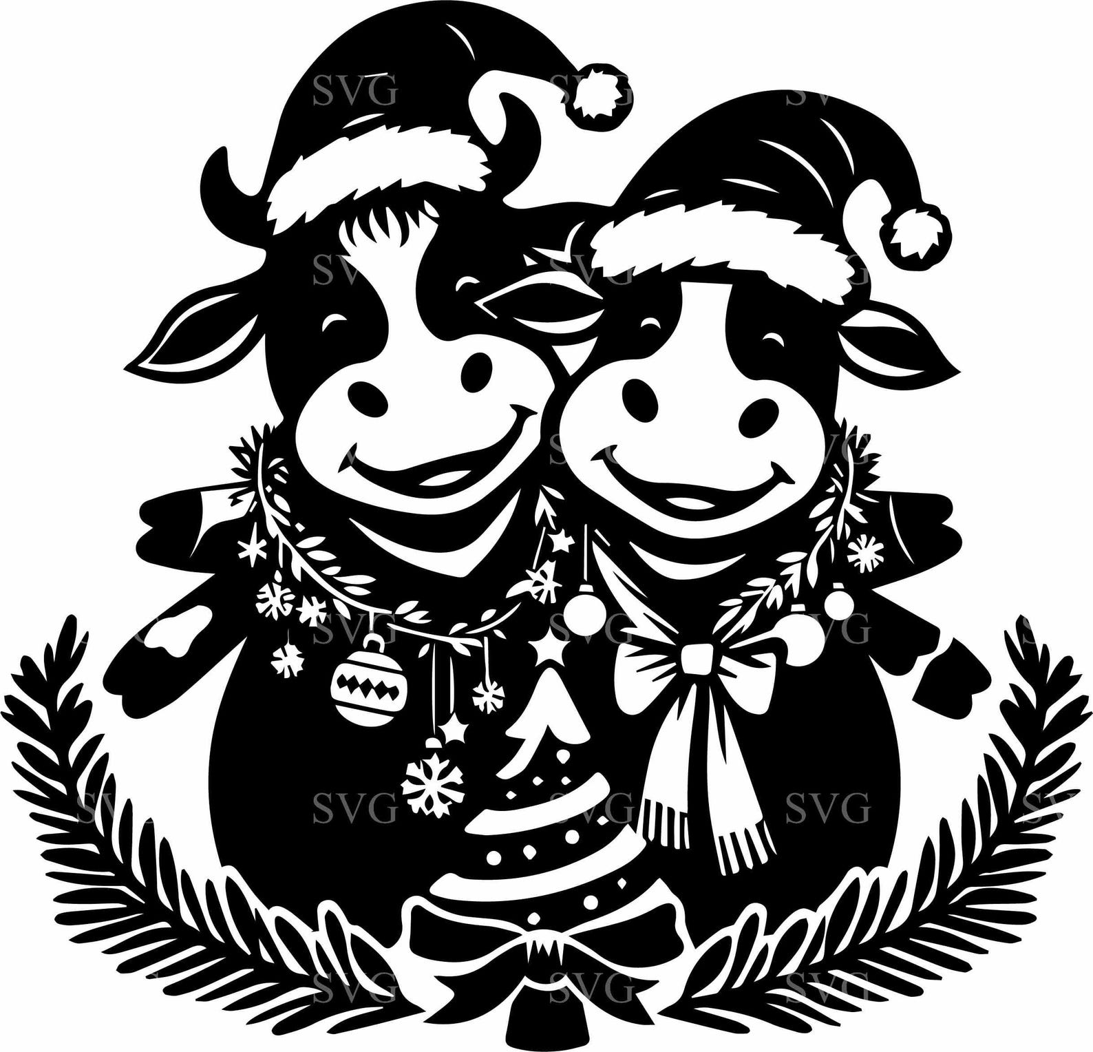 3 Christmas Cow SVG 3 Cut File - Festive Trio of Cows With Santa Hats ...