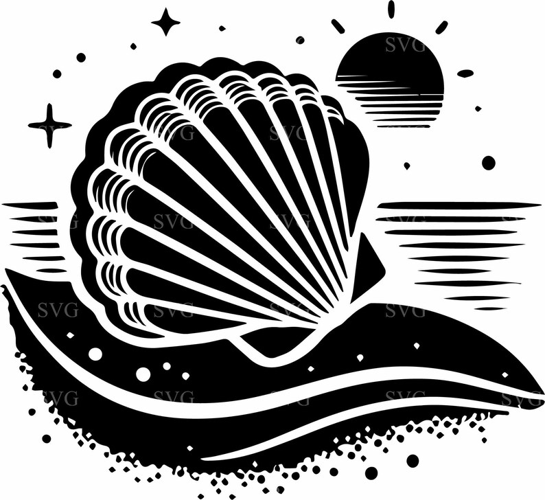 4 Seashell SVG 4 Cut File - Coastal Beach Scene With Shells and Stars ...