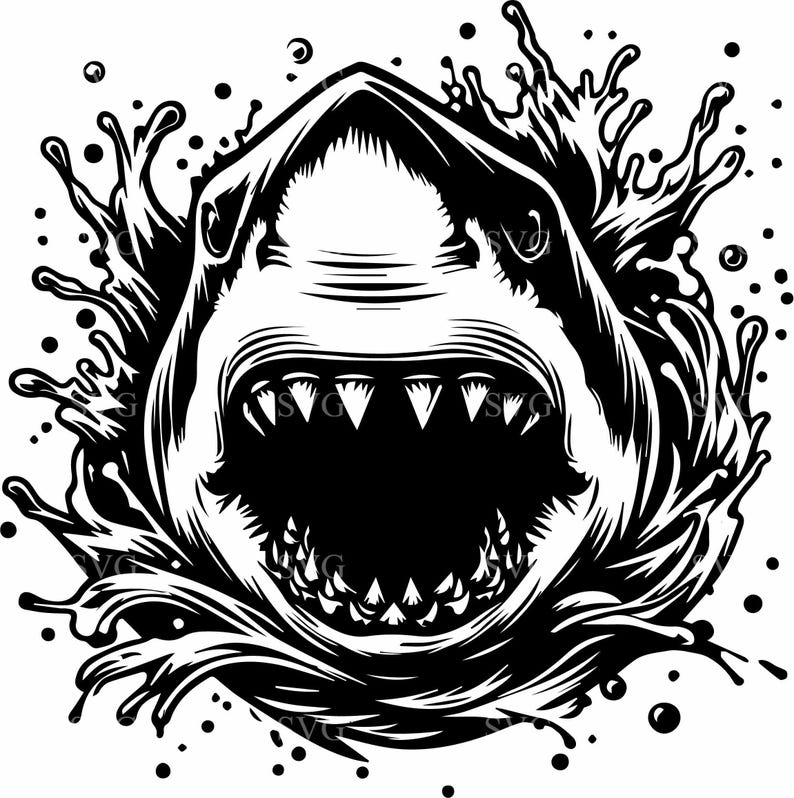 6 Shark Splashing SVG, 6 Bold Marine Predator Cut File for Cricut and ...