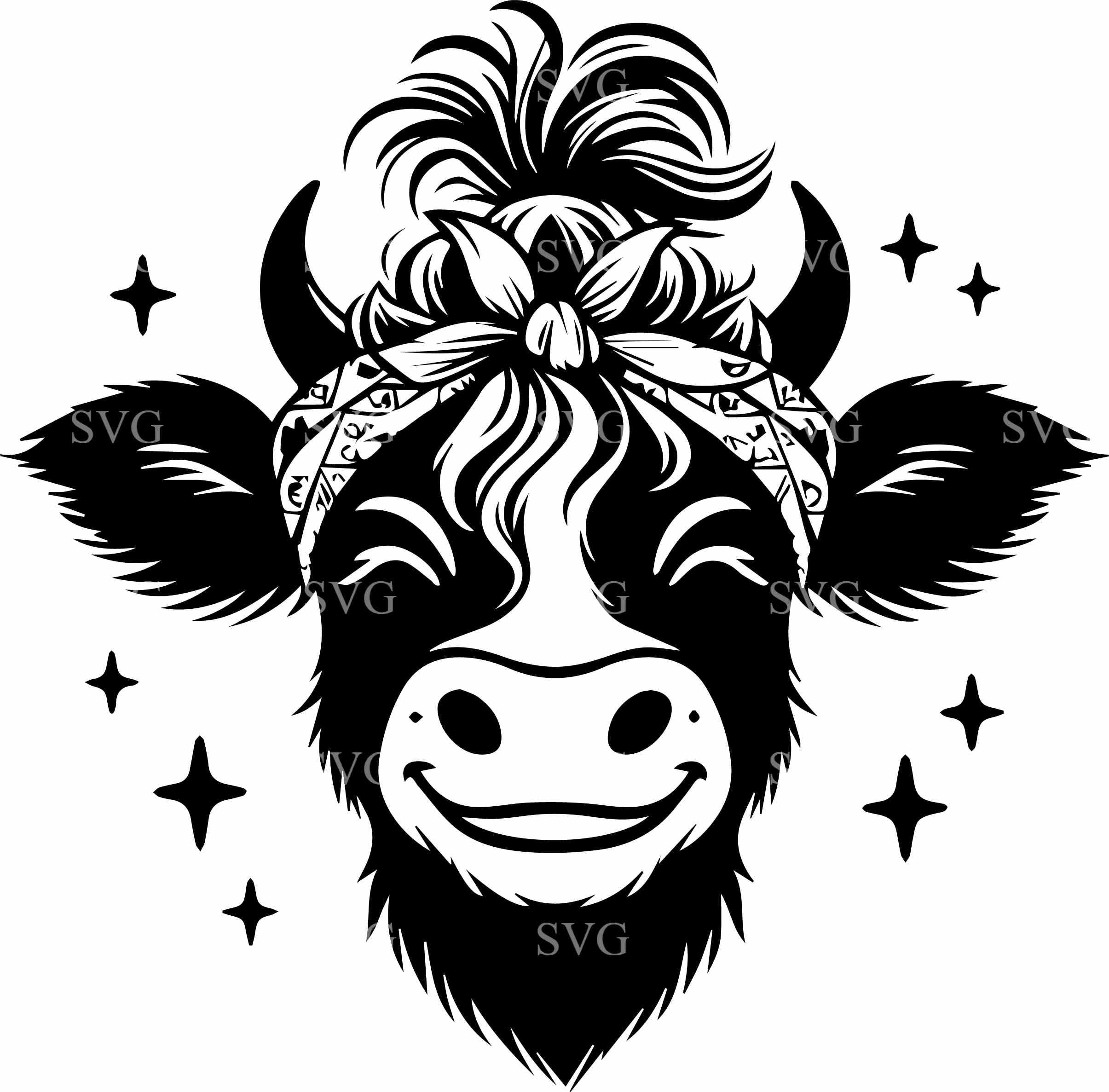 6 Bandana Cow SVG Cut File Highland With Bow Farm Animal Clipart for ...