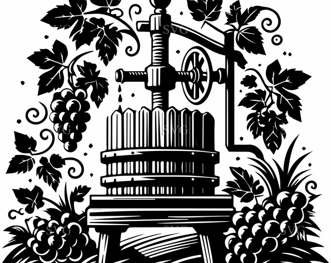 6 Wine Press SVG Cut File – 6 Vineyard Grape Harvest Silhouette for ...