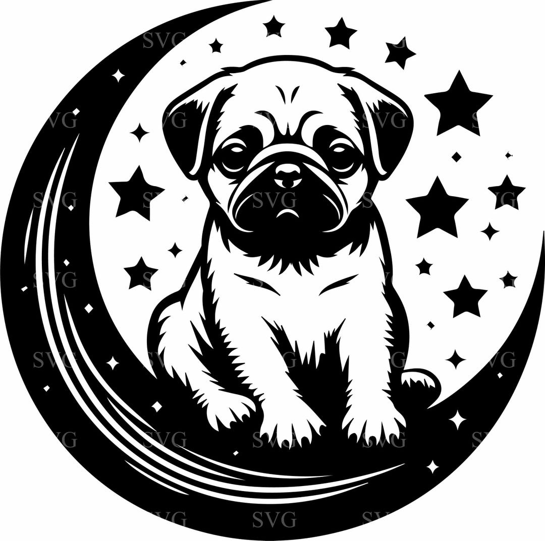 4 Pug Dog Moon SVG, 4 Night Pet Cut File, Celestial Dog Silhouette ...