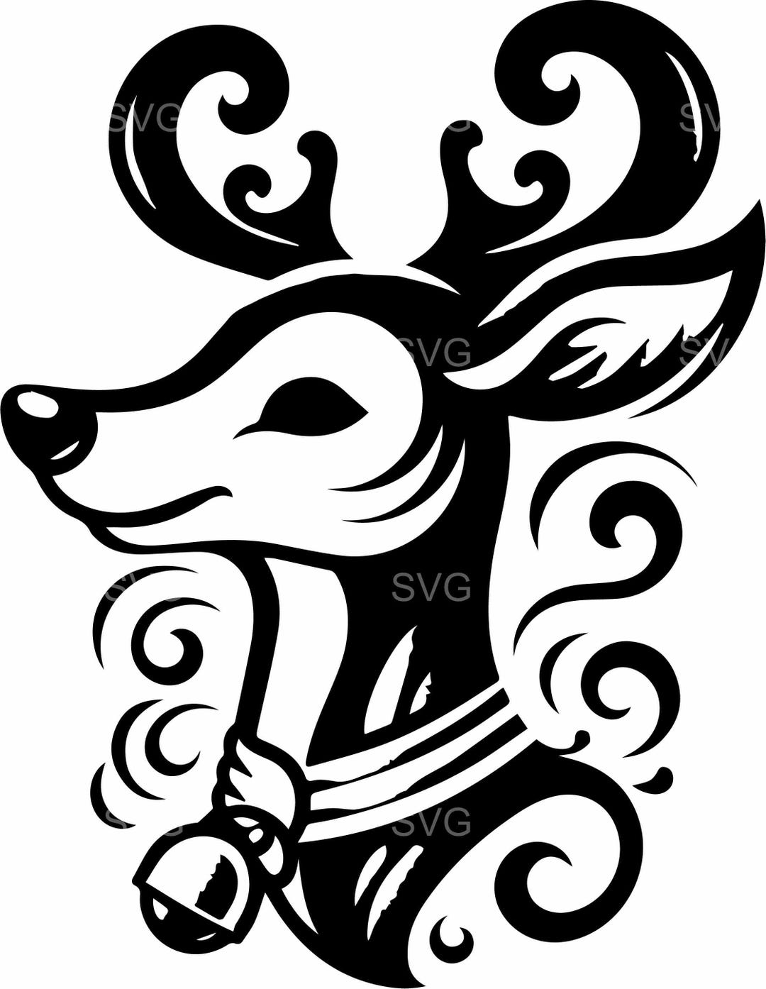 8 Curly Antlers SVG Reindeer Silhouette, 8 Deer Cut File Christmas ...