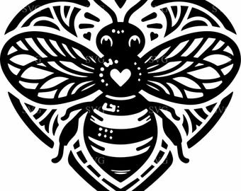 4 Bee Heart SVG 4 Cut File - Honeycomb and Heart Design - Intricate Bee ...