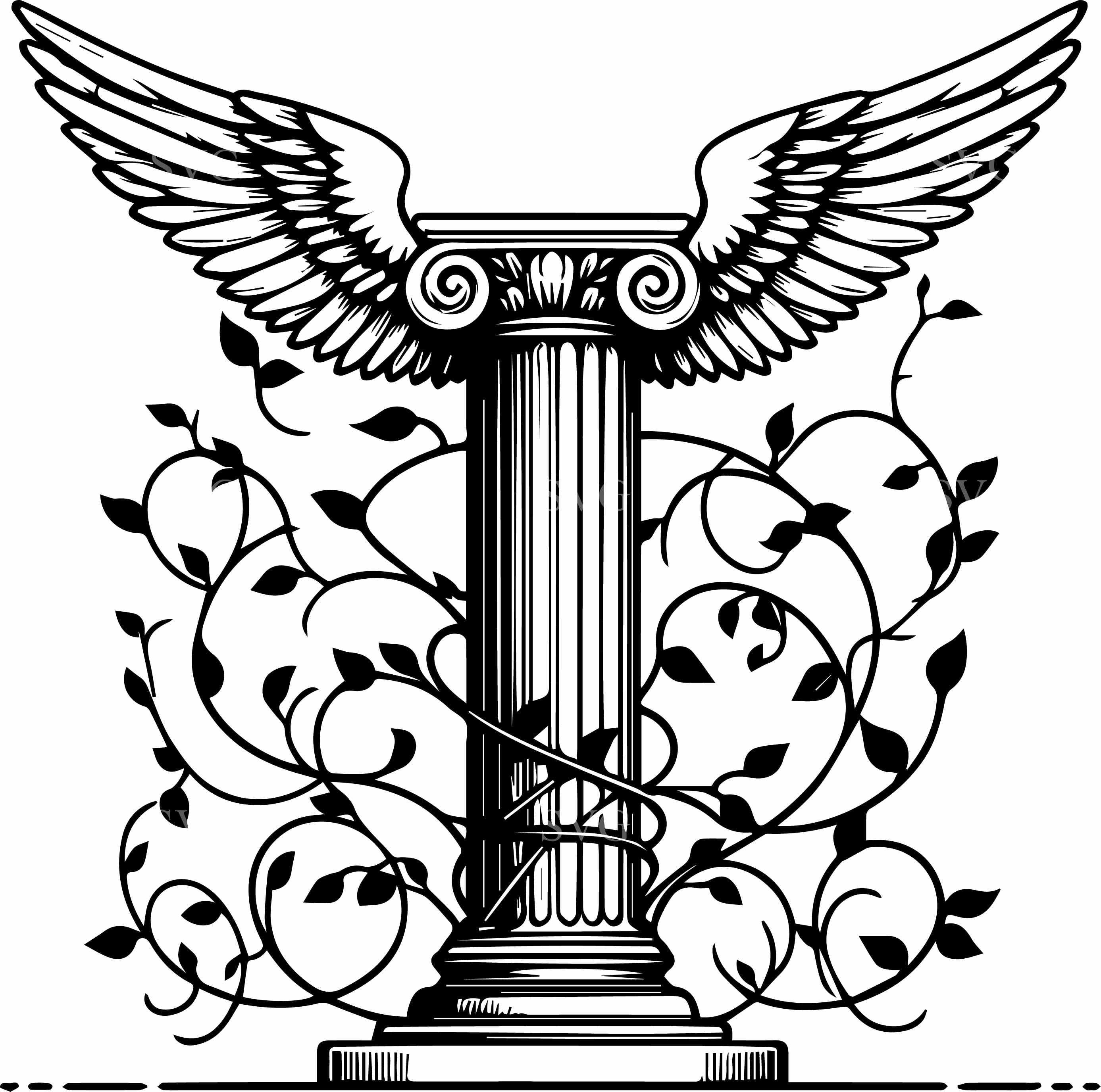 5 Winged Column SVG – 5 Greek Pillar With Vines Cut File – Mythical ...