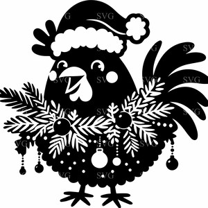 4 Christmas Chicken SVG 4 Cut File - Festive Rooster With Santa Hat ...