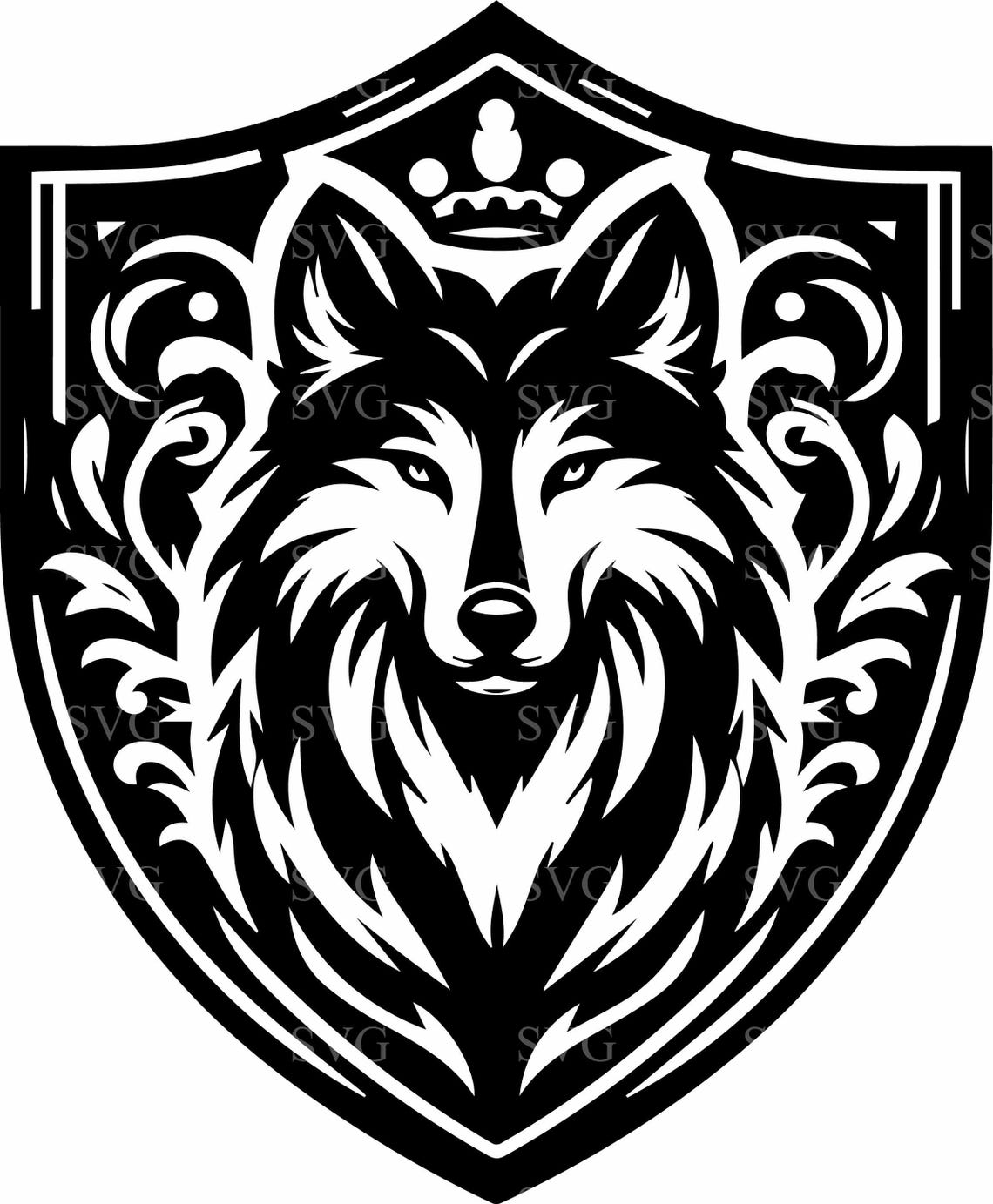 4 Heraldic Wolf Crest SVG, Noble Wolf Emblem Cut File, Royal Shield ...