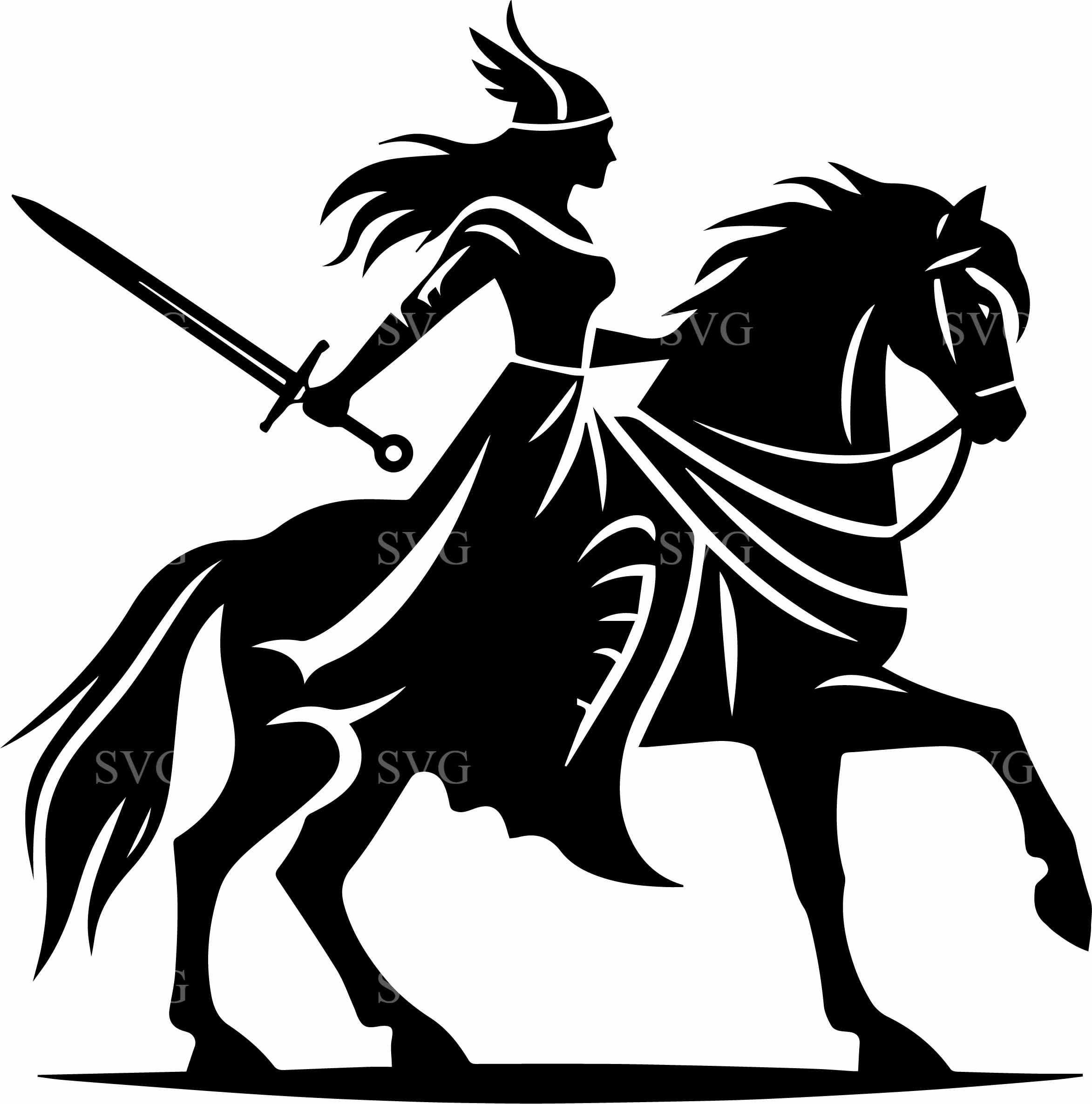 5 Valkyrie Warrior on Horse SVG 5 Cut File - Fierce Norse Woman With ...