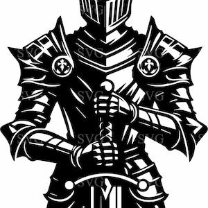 8 Medieval Knight SVG, Full Armor Warrior Clipart, Sword Silhouette Cut ...