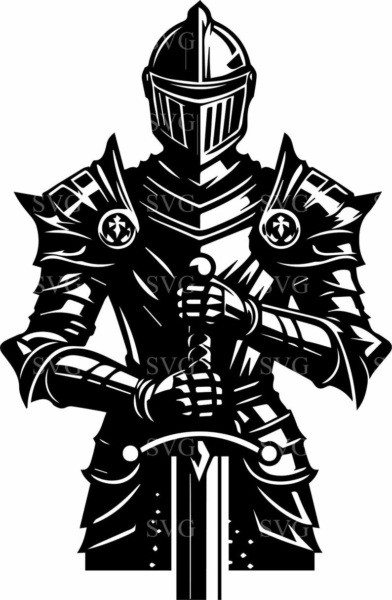 8 Medieval Knight SVG, Full Armor Warrior Clipart, Sword Silhouette Cut ...