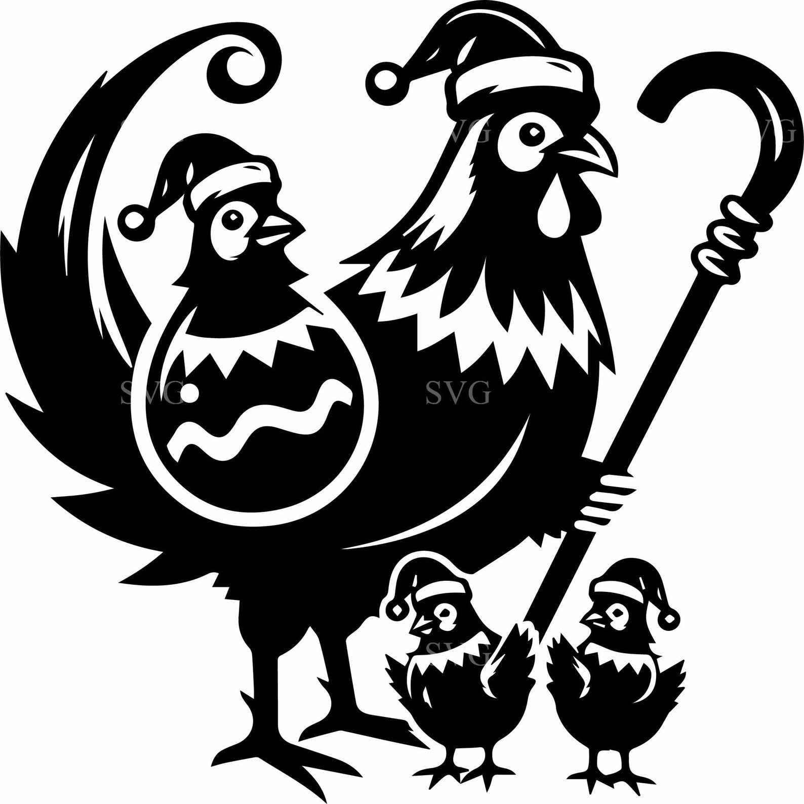 4 Santa Hat Chicken Clipart – 4 Christmas Chicken SVG – Holiday Hen ...