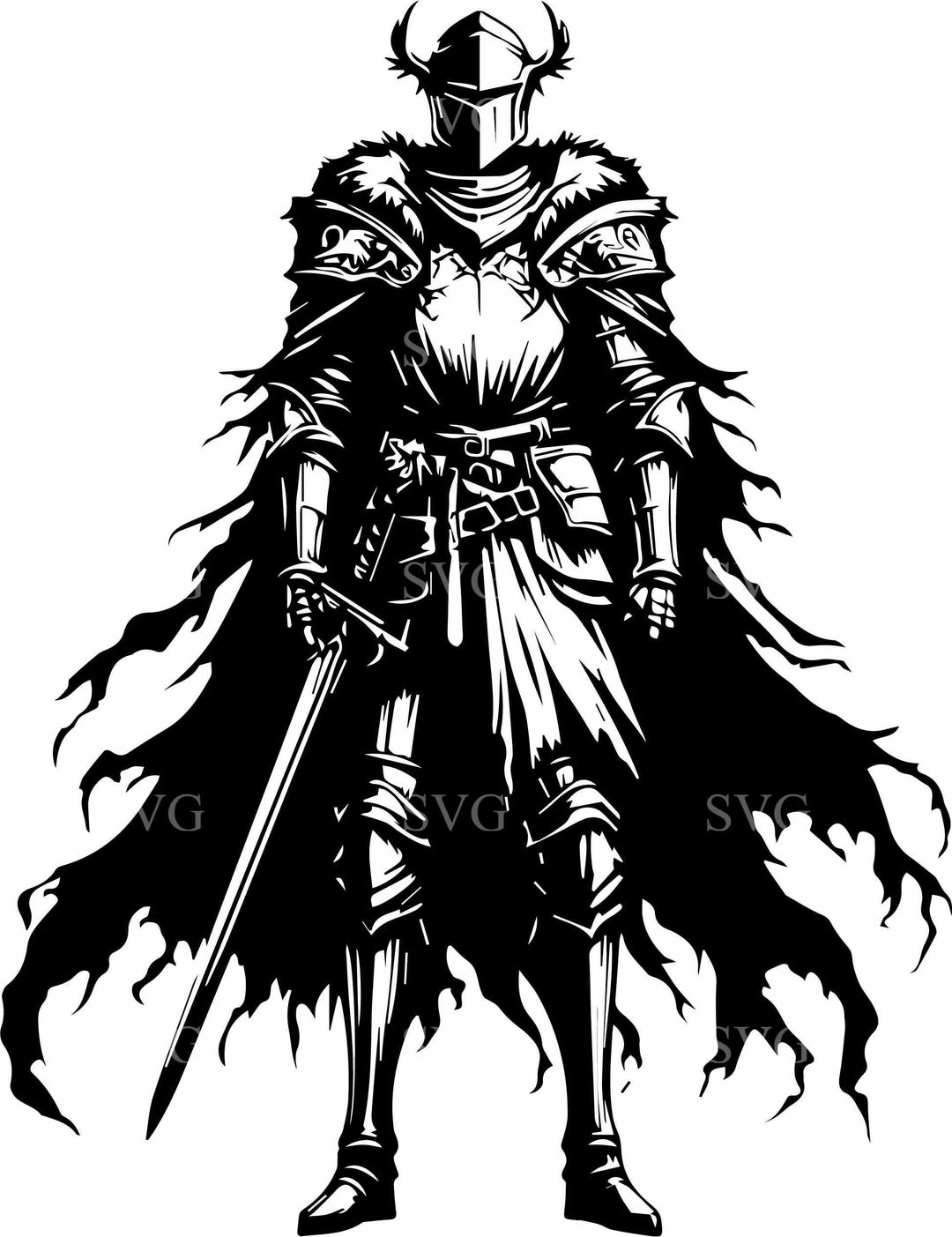 Armored Knight With Sword SVG 4 Cut File - Majestic Medieval Warrior ...