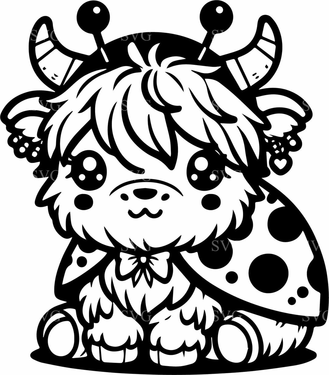 Highland Cow in Ladybug Costume SVG 4 Cut File, Cute Cow With Antennae ...