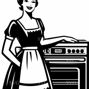 Retro Housewife SVG 5 Cut File - Vintage Woman With Oven Silhouette ...