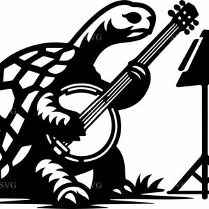 5 Musical Turtle Clipart – 5 Banjo PNG Silhouette – for Folk Art Lovers ...