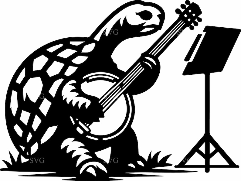 5 Musical Turtle Clipart – 5 Banjo PNG Silhouette – for Folk Art Lovers ...