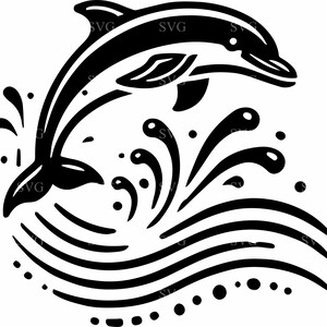 Jumping Dolphin SVG 3 Cut File – Playful Dolphin With Splashing Waves ...