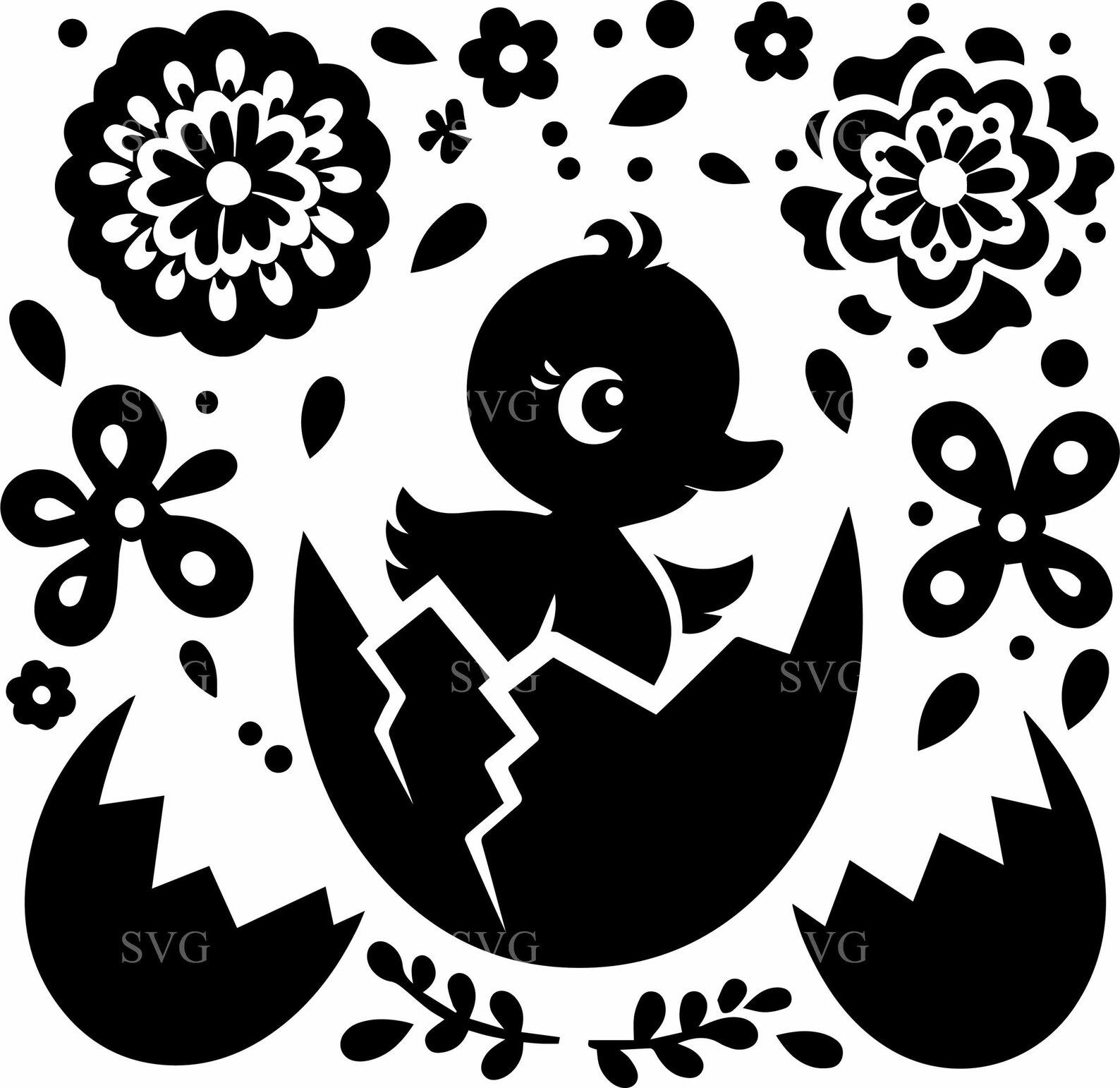 6 Duckling Egg SVG – Baby Duck Cut File for Cricut, Floral Spring Chick ...