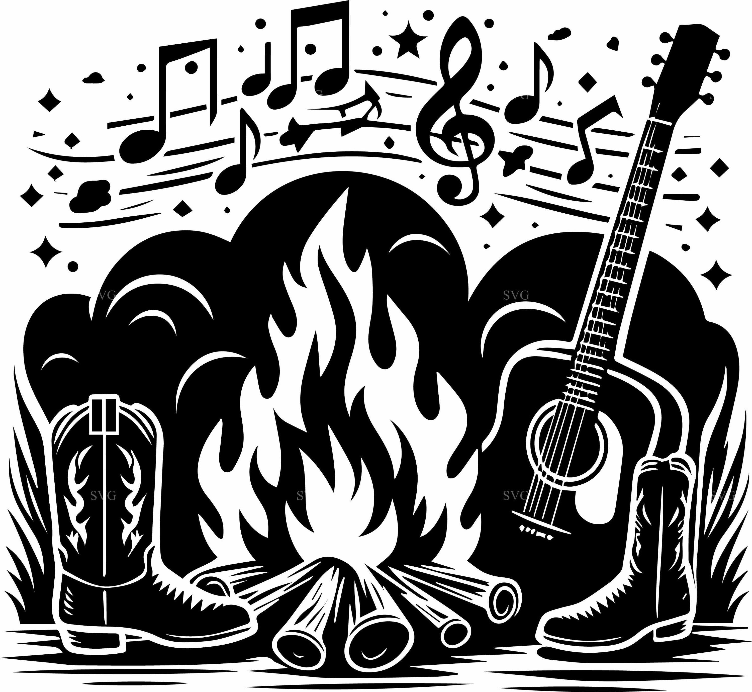 6 Campfire Guitar & Cowboy Boots SVG – Western Decor Cut Files - Etsy