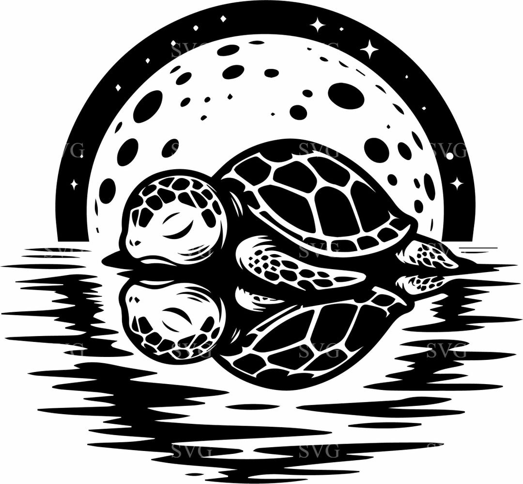 5 Turtle SVG 5 Cut File | Moonlit Tranquil Sea Turtle With Crescent ...