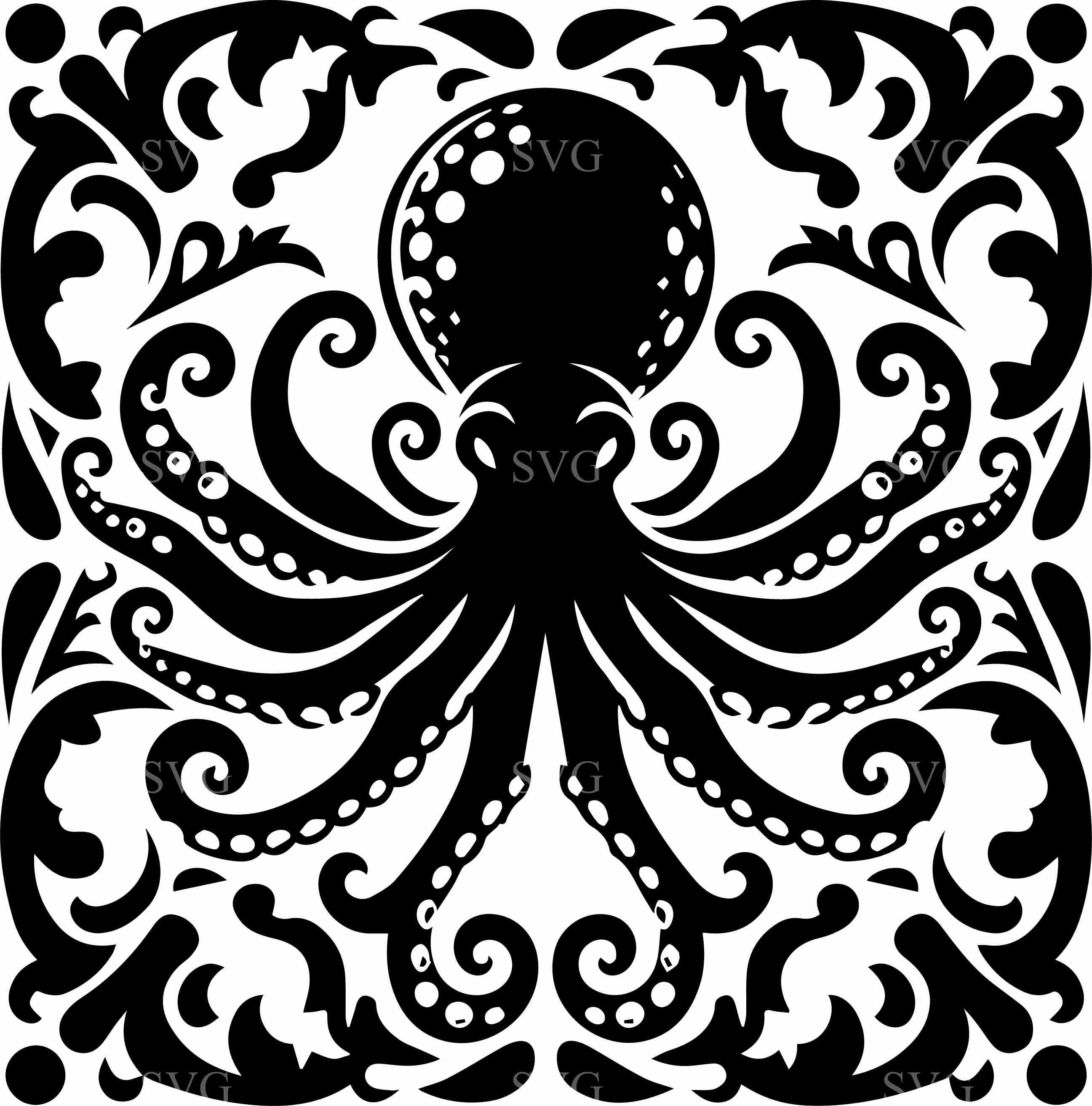 8 Floral Octopus SVG – Square Ocean Animal Cut File for Cricut ...