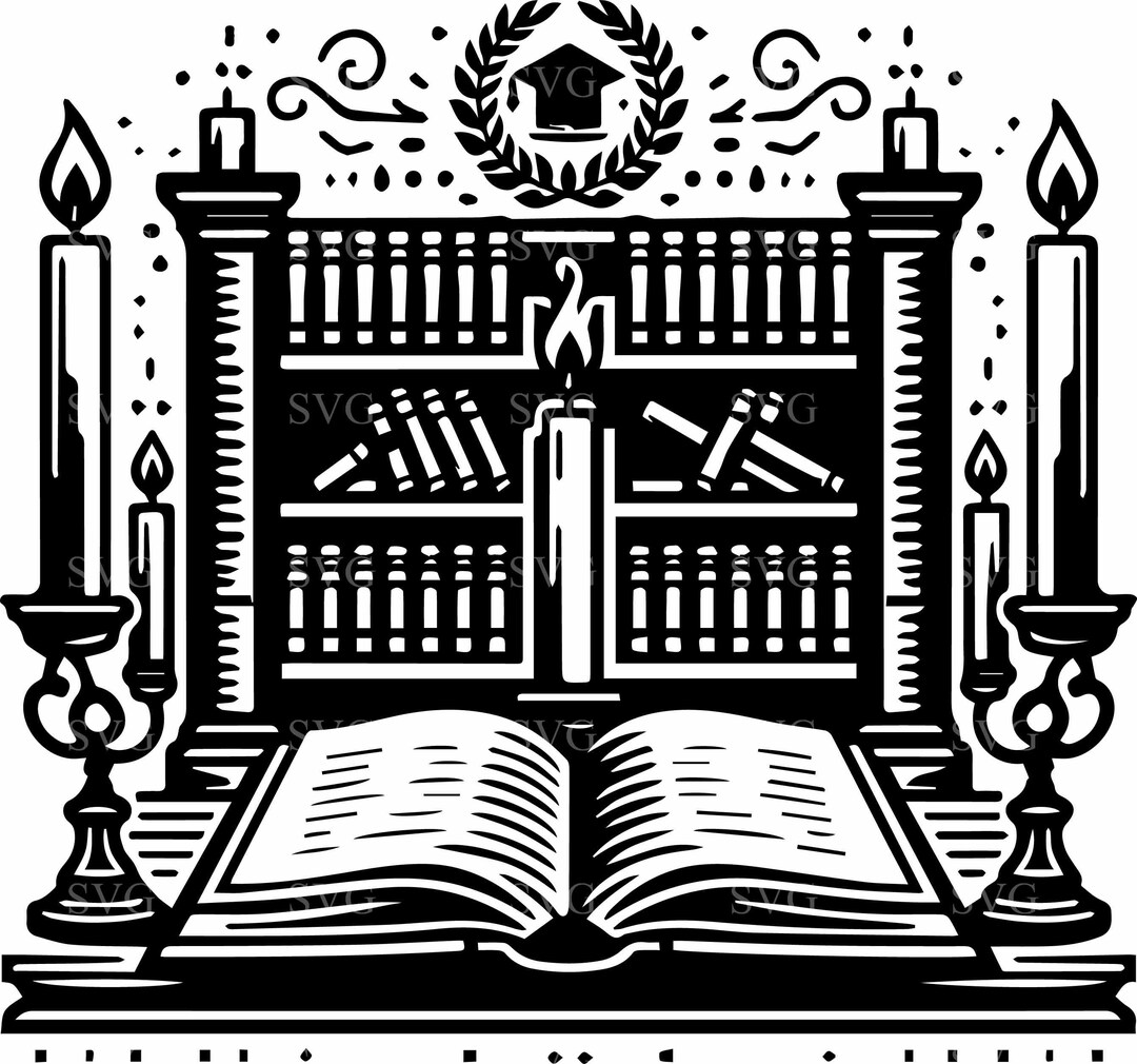 8 Vintage Library Books SVG, 8 Open Book and Candles Cut File, Elegant ...