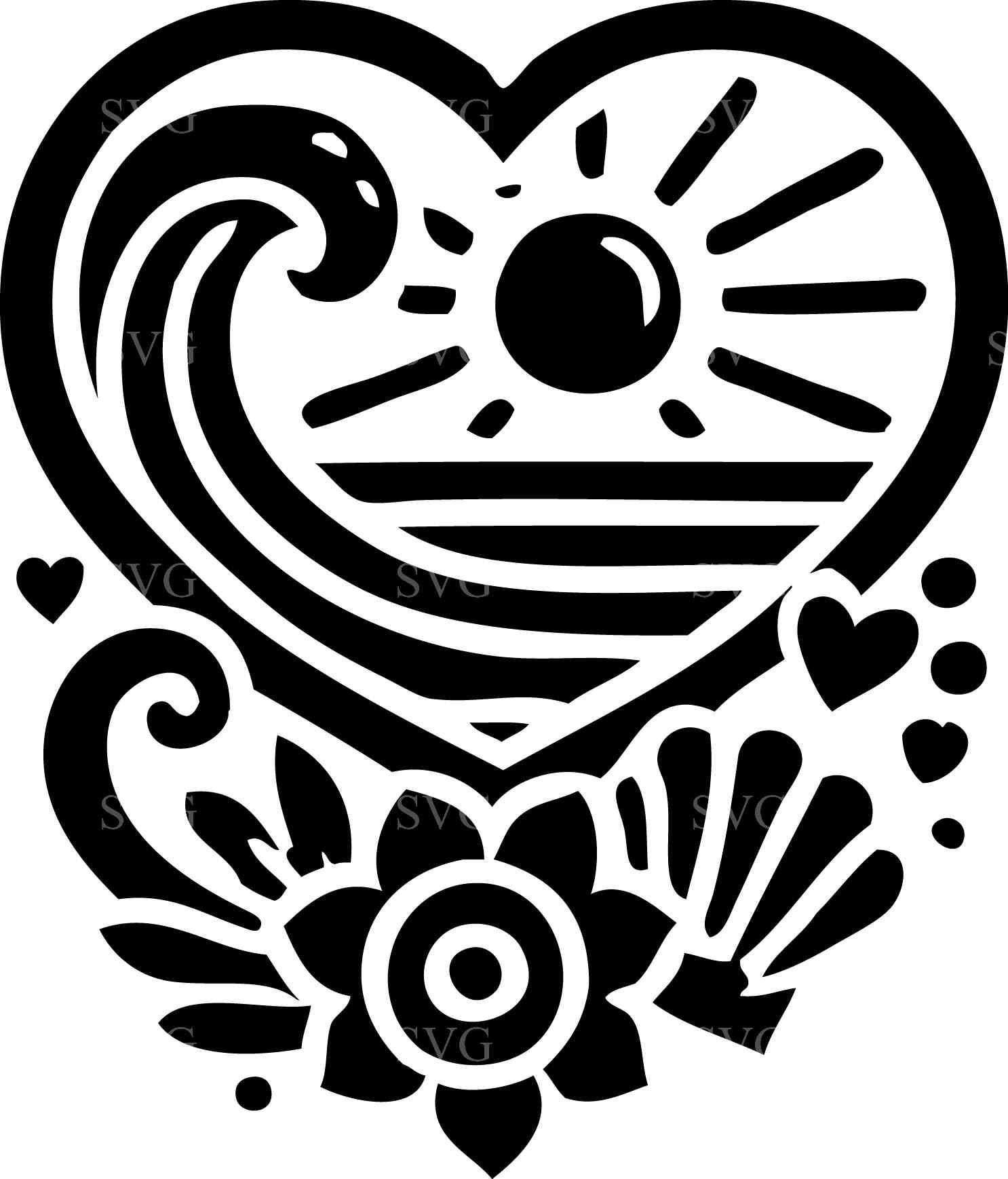 8 Ocean Heart SVG – Beach Waves, Sun & Shells Cut File - Etsy