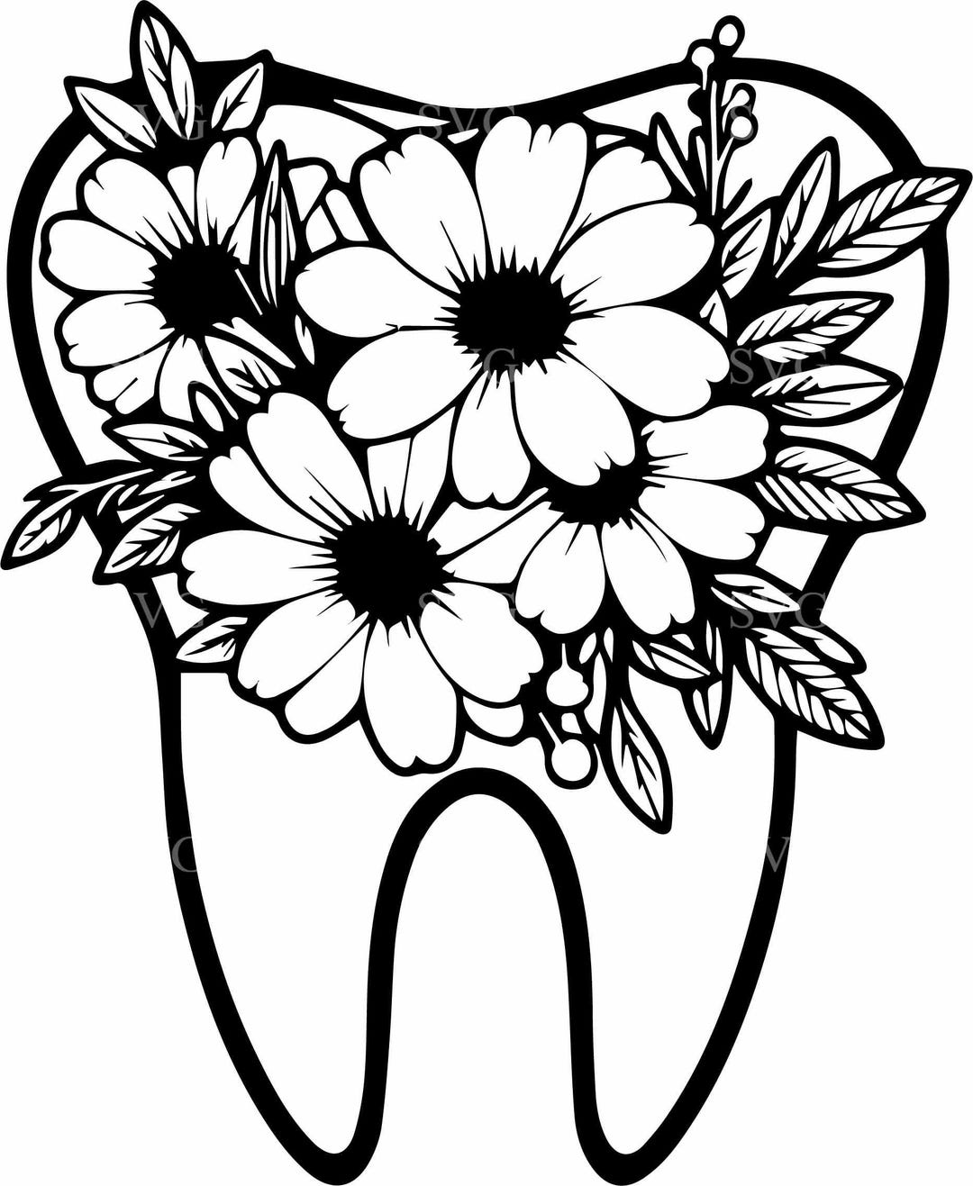 Floral Tooth SVG, 4 Beautiful Tooth With Flowers Cut File, Dental ...