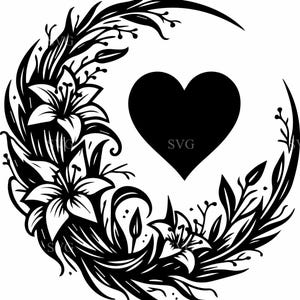 8 Moon Wreath – 8 Heart SVG – Floral Crescent Cut File for Cricut ...