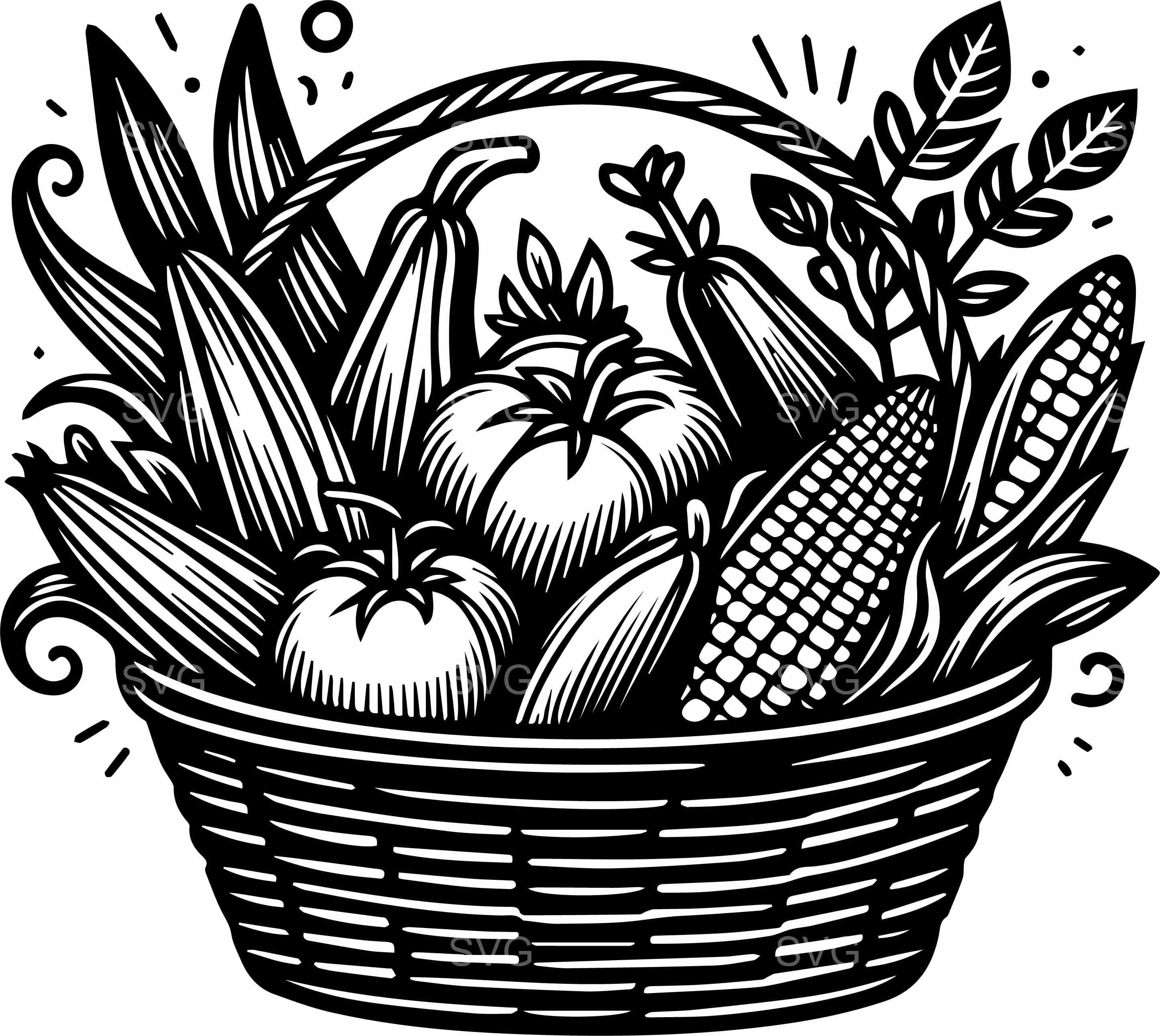 4 Harvest Basket SVG – 4 Vegetable Cut File – for Fall Decor Lovers ...