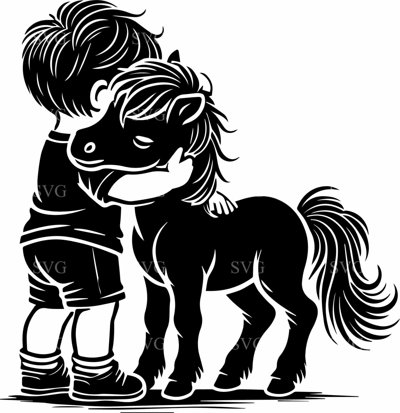 4 Child and Pony SVG File - 4 Boy Hugging Pony Clipart - Heartwarming ...