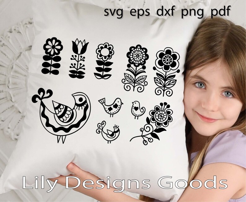 Folk Art Bird Svg Bundle Folkart Flower Primitive Country - Etsy