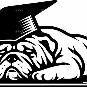 Graduation Bulldog SVG, 4 Cute Dog With Cap Silhouette, School Mascot ...