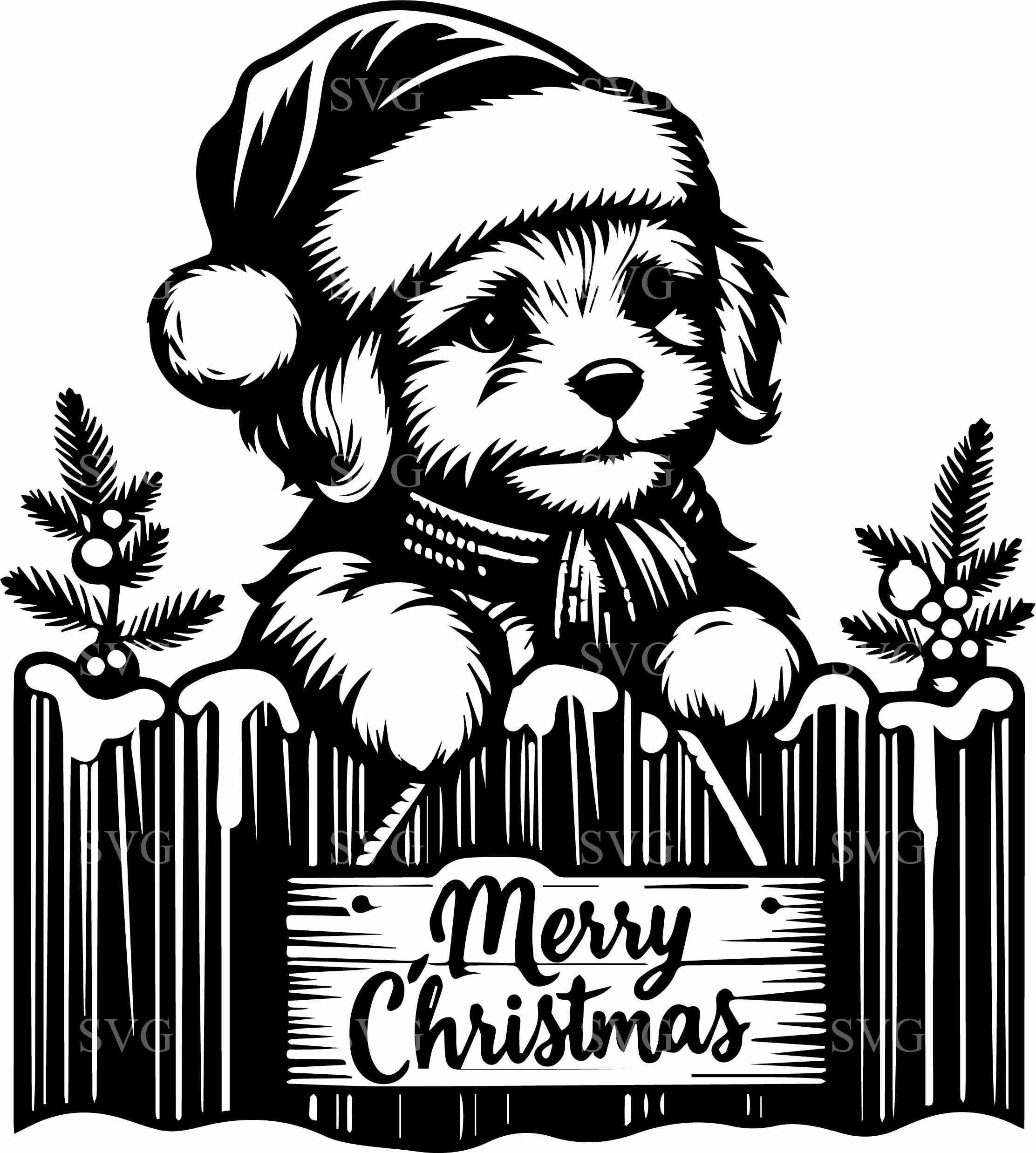 4 Christmas Puppy SVG 4 Cut File - Cute Dog With Santa Hat and Merry ...
