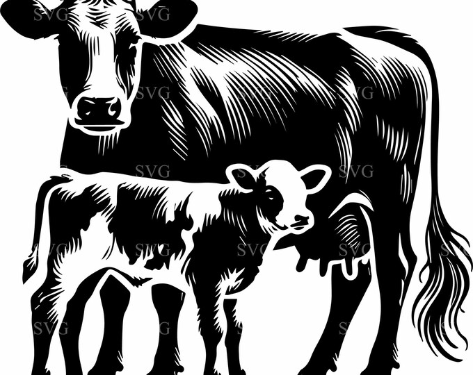4 Cow and Calf SVG Cut File, Farm Animal Silhouette, Mother and Baby ...