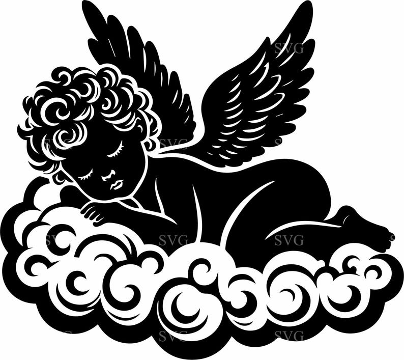 7 Sleeping Cherub SVG – Baby Angel on Cloud Cut File, Memorial Nursery ...