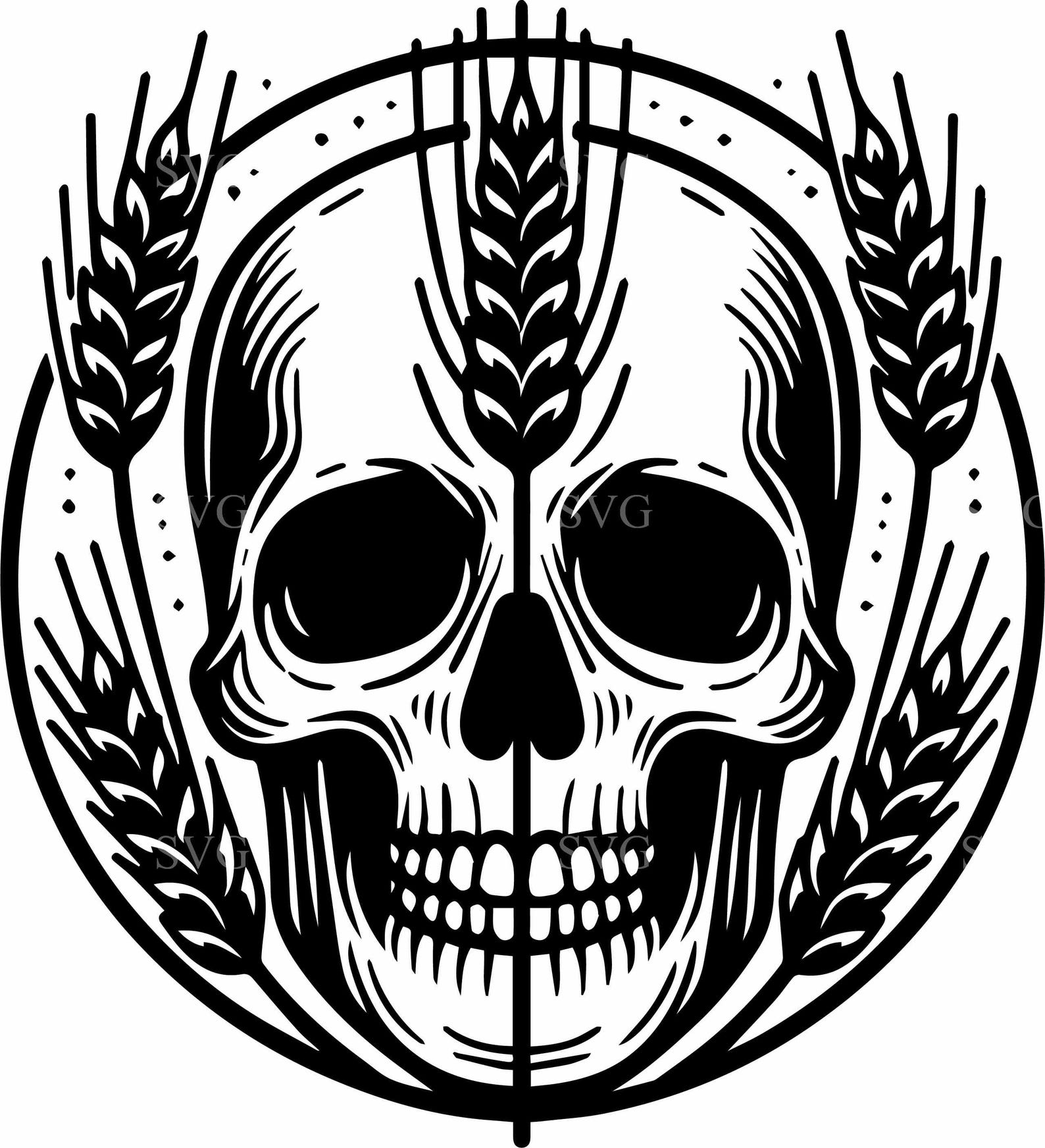 7 Skull SVG – Gothic Skull With Wheat Stalks – Rustic Farmhouse Cut ...