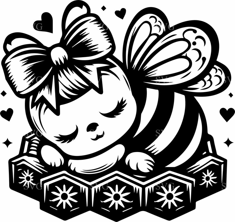 4 Sleeping Baby Bee SVG 4 Cut File - Cute Bee With Bow on Honeycomb ...