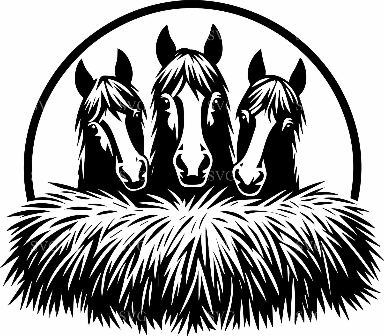 4 Farm Horses SVG Trio of Horses Behind Fence Clipart Rustic Farm ...
