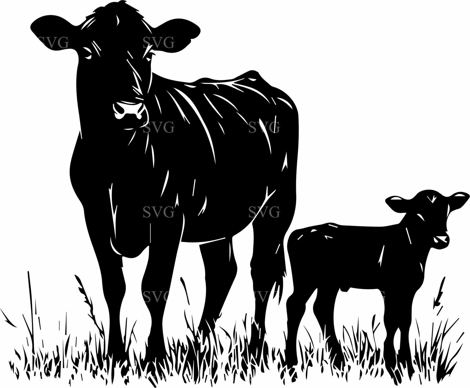8 Cow and Calf SVG 8 Cut File, Mother and Baby Farm Animals, Rustic ...