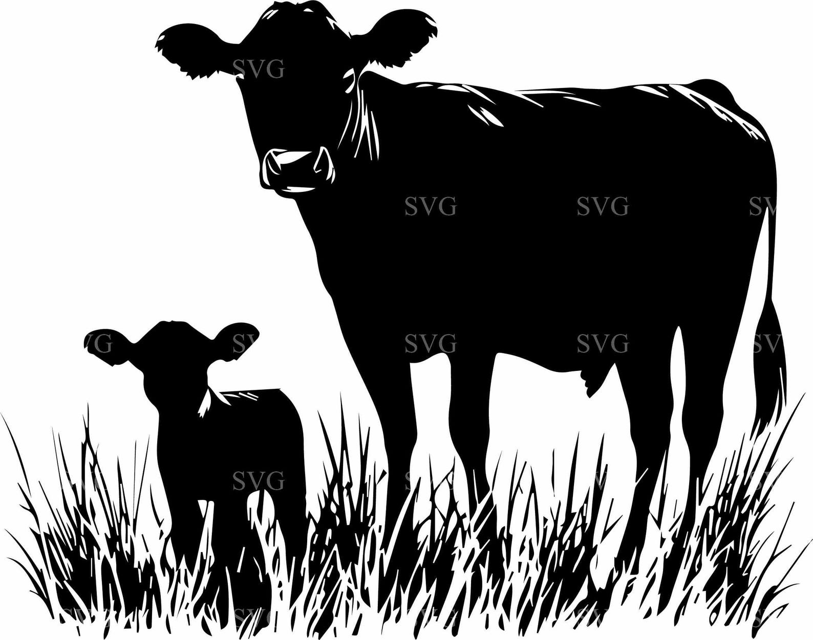 8 Cow and Calf SVG 8 Cut File, Mother and Baby Farm Animals, Rustic ...