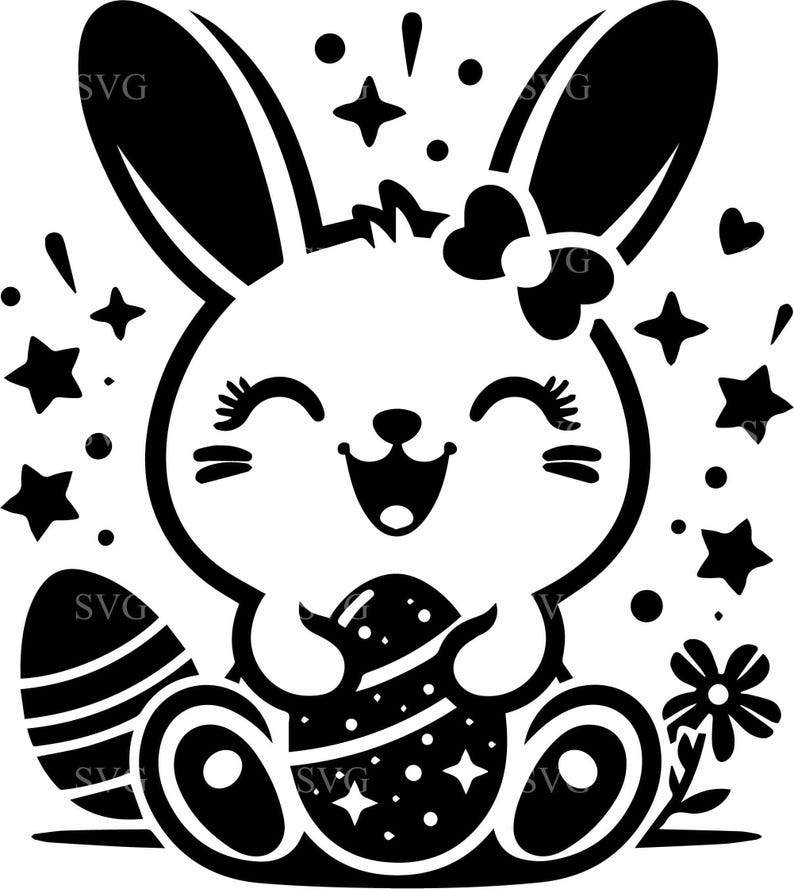 5 Happy Bunny With Floral Easter Egg SVG Cut File - Spring Design ...
