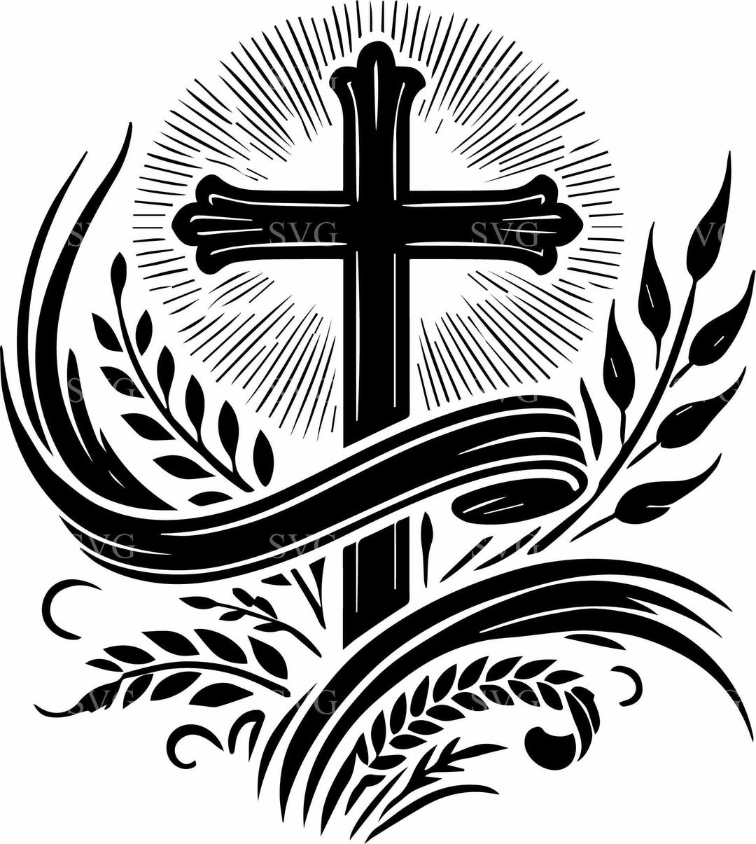 Elegant Cross With Ribbon SVG 5 Cut File - Inspirational Faith Design ...